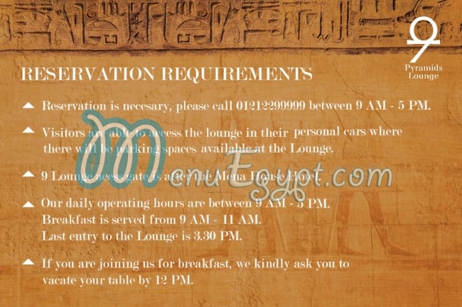 9 Pyramids Lounge Cafe menu,hotline number for delivery